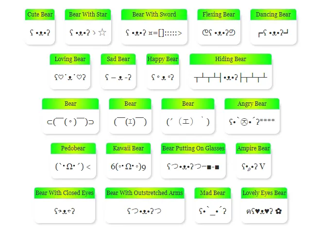 Bear Text Emojis & Emoticon ʕ •ᴥ•ʔ